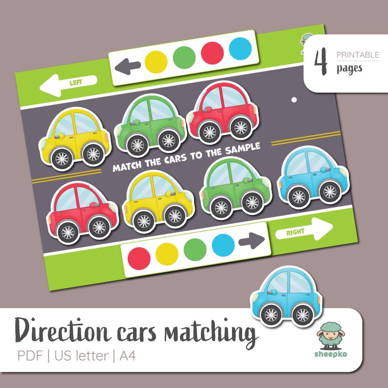 Cars Direction Matching Game – Montessori Printable Materials for ...