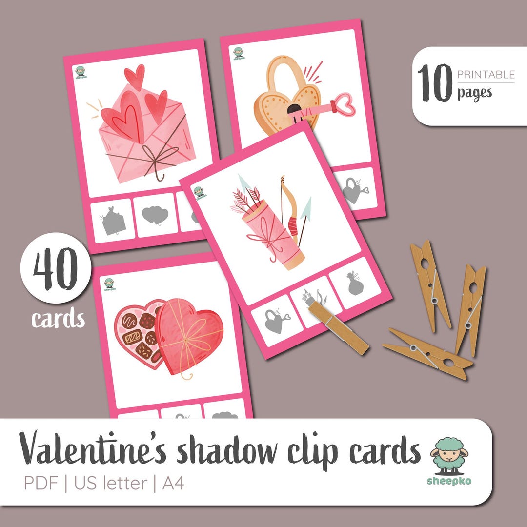 Valentine's Shadow Clip Cards, Shadow Matching Activity for Toddlers ...