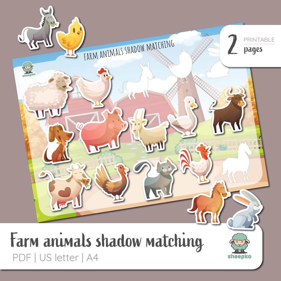 Farm Animals Shadow Matching Activity - Printable Homeschool Montessori ...