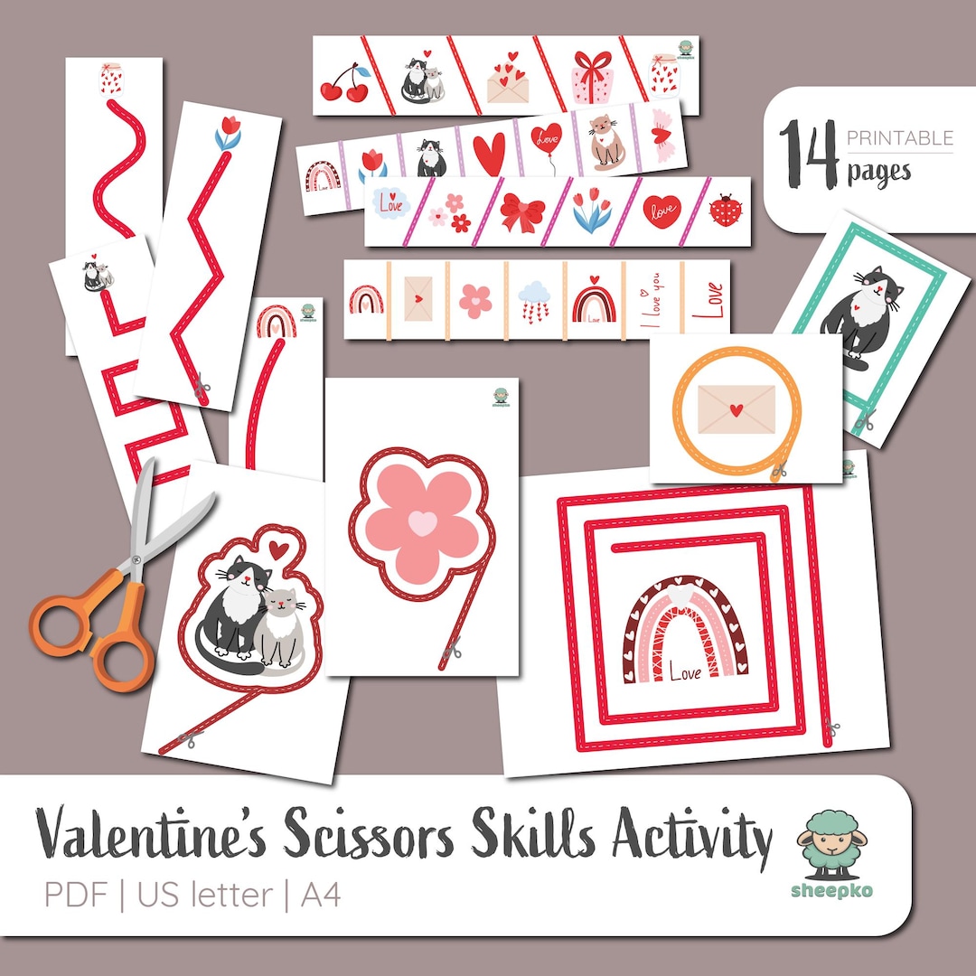 Valentine's Day Scissors Skills Activity Sheets for Toddlers ...