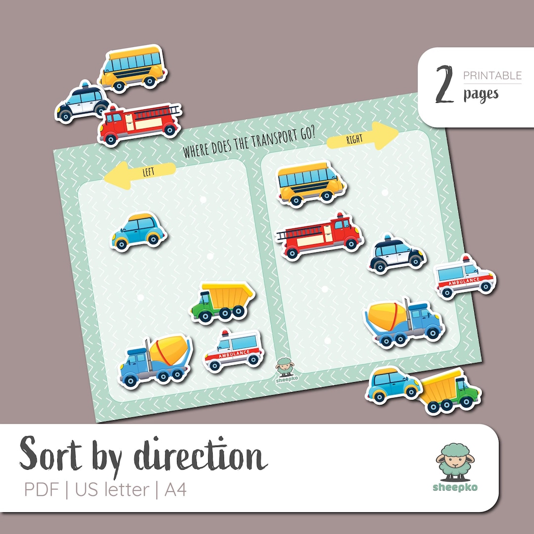 Cars Direction Sorting Activity, Toddler Learning Printable (instant ...