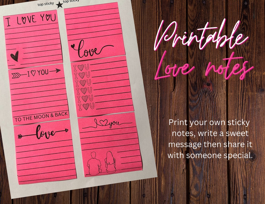 Printable LOVE Notes! Print Your Own 3x3 Lined Sticky Notes Then Add ...