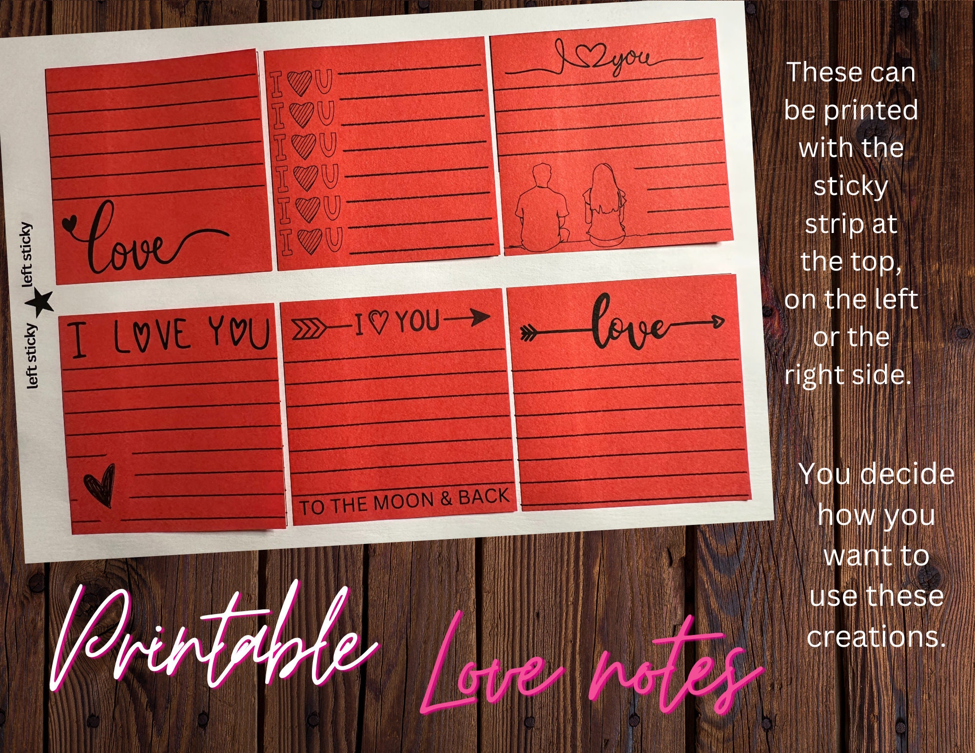 Printable LOVE Notes! Print Your Own 3x3 Lined Sticky Notes Then Add ...