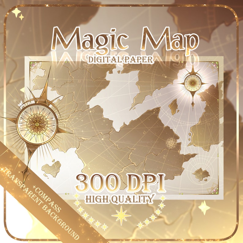 Magic Map Digital Paper/ Hand Draw/ Compass PNG/ Wizard Map/ Japanese ...