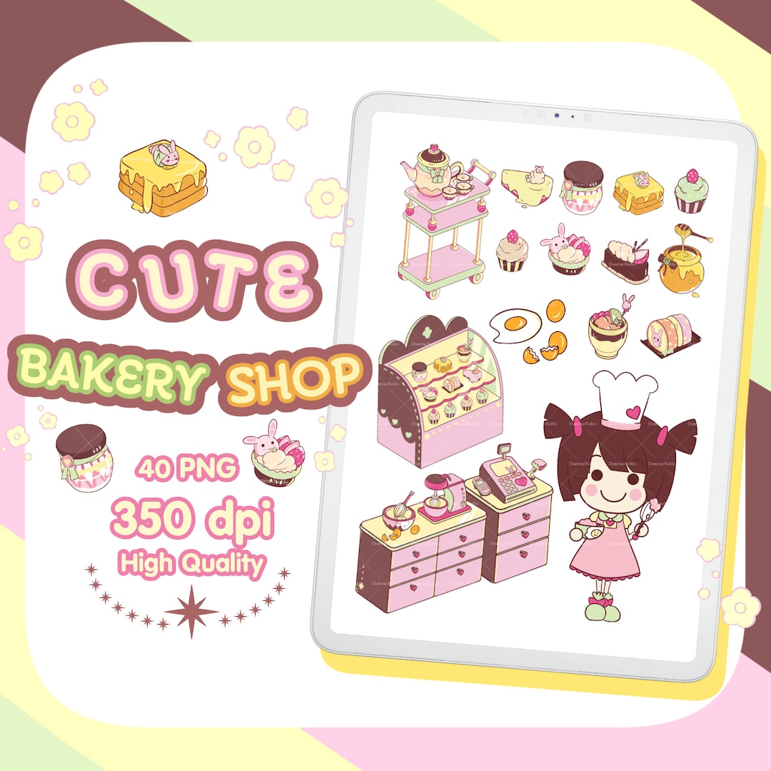 Cute Bakery Shop Stickers for Digital Stickers/ Hand Draw/ Cartoon ...