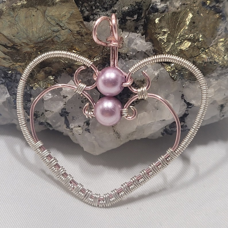 Double Heart Pendant With Beads - Etsy