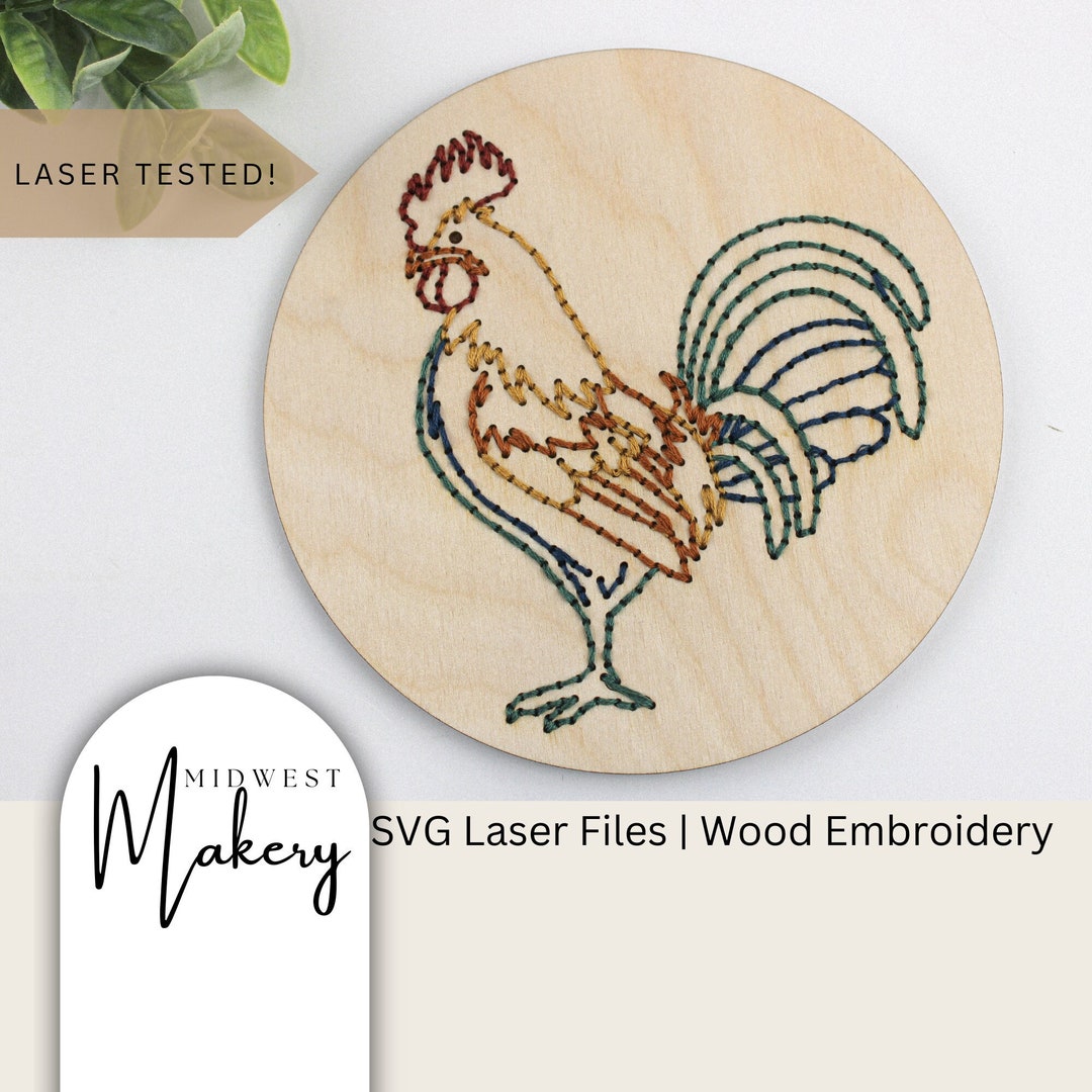 Rooster SVG File for Laser Cutting, Wood Embroidery Pattern for Laser ...
