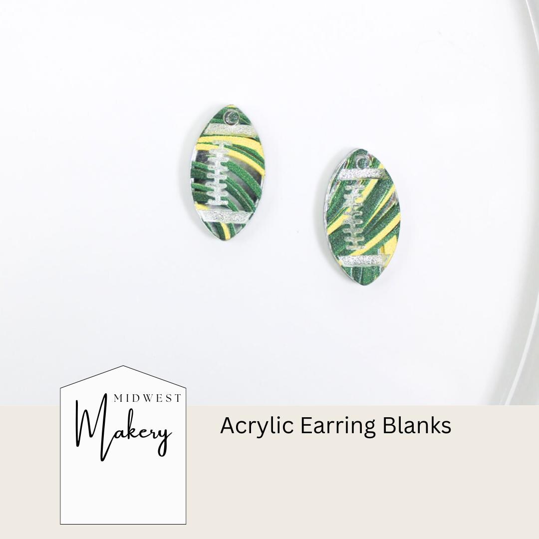 Green Bay Packer Football Blanks, GB Football Acrylic Earring Blanks ...