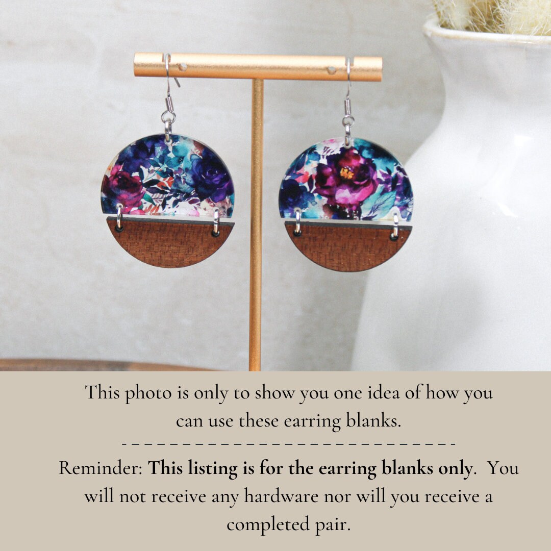 Watercolor Floral Earring Blanks, Jewel Toned Acrylic Earring Blanks ...