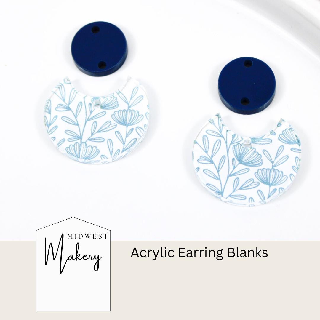Blue and White Floral Earring Blank, Acrylic Earring Blanks, Wildflower ...