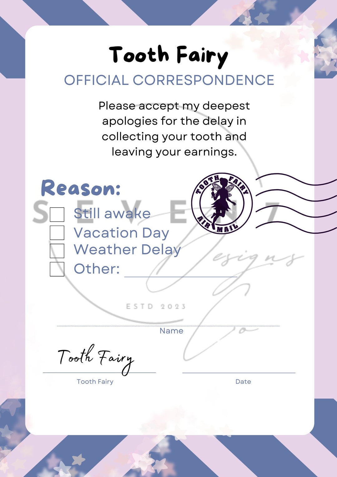 Tooth Fairy Forgot?! Tooth Fairy Official Correspondence! - Etsy