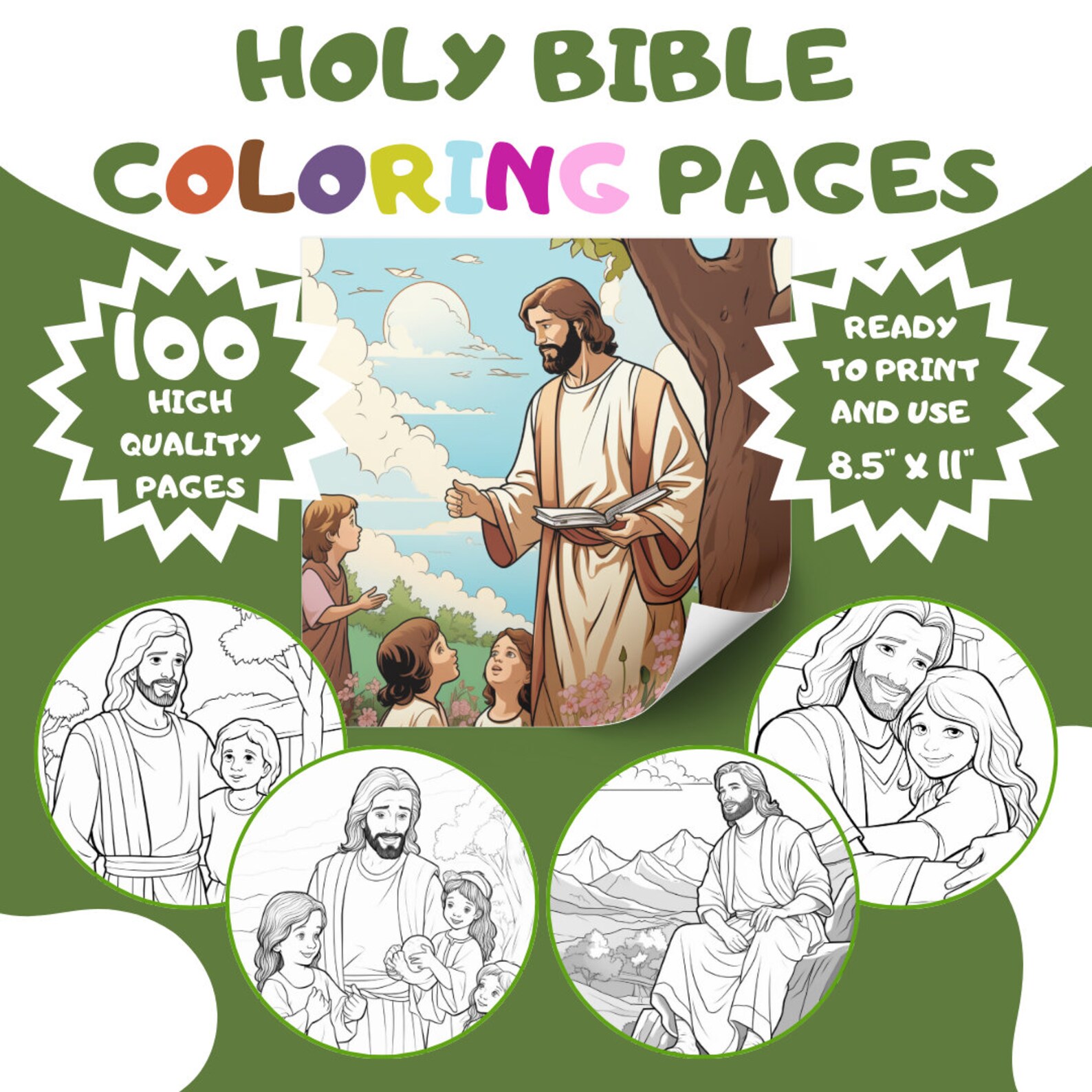 100 Pages Kids Bible Coloring Book, Bible Coloring for Kids, Jesus ...