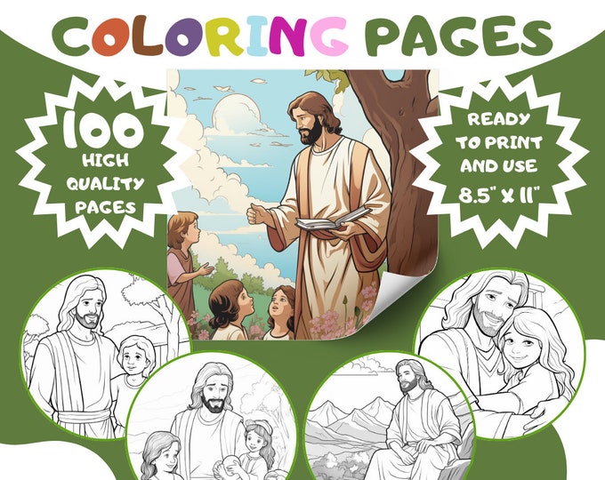 100 Pages Kids Bible Coloring Book, Bible Coloring for Kids, Jesus ...