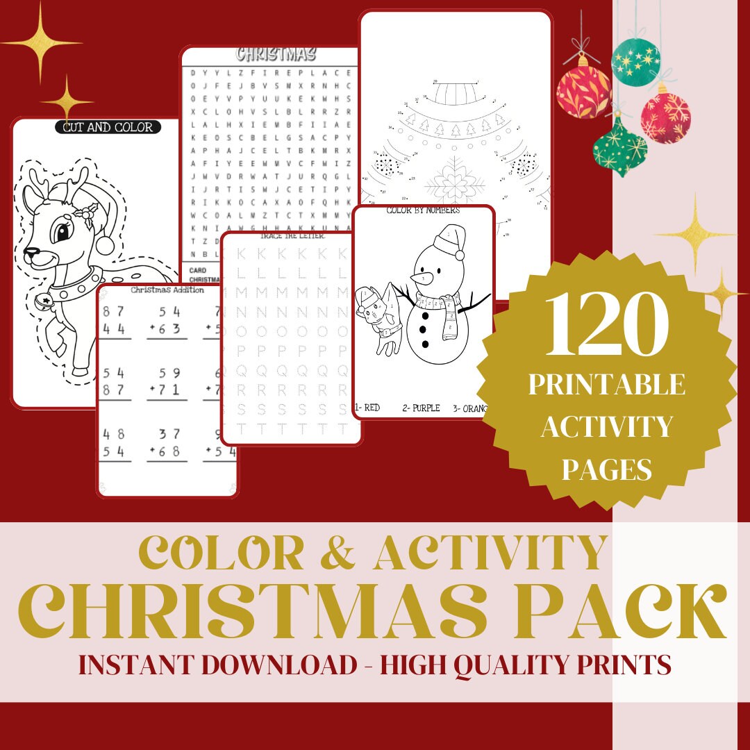 120 Pages Kids Christmas Activity Book, Trace and Color, Connect the ...