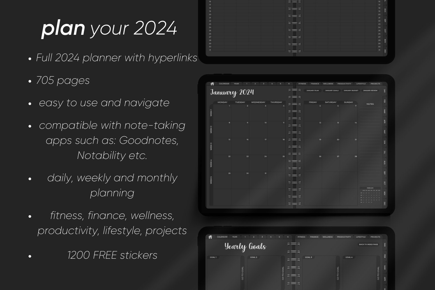 2024 Ultimate Dark Mode Digital Planner, Weekly, Daily, Monthly Planner ...