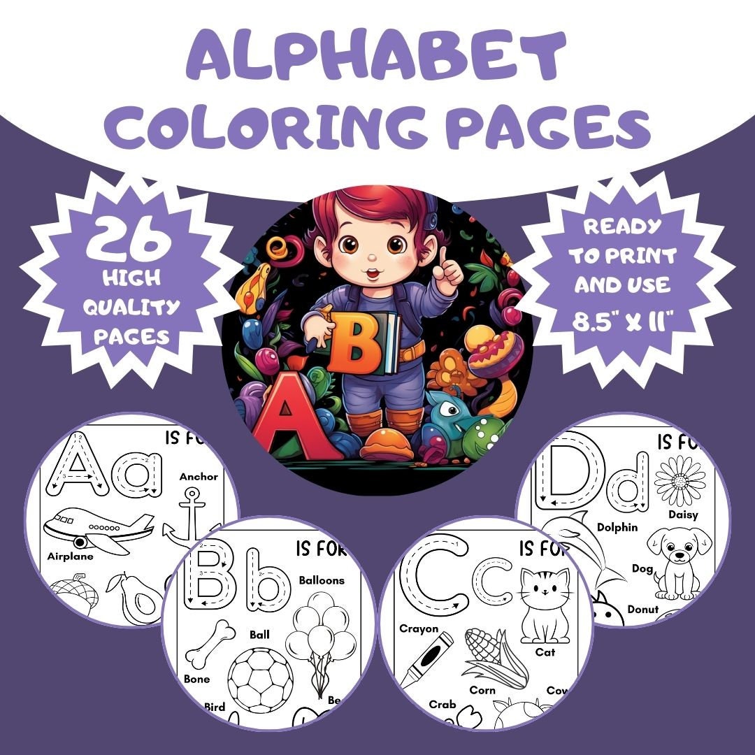 26 Pages Alphabet Coloring Book for Kids,printable ABC Coloring Pages ...