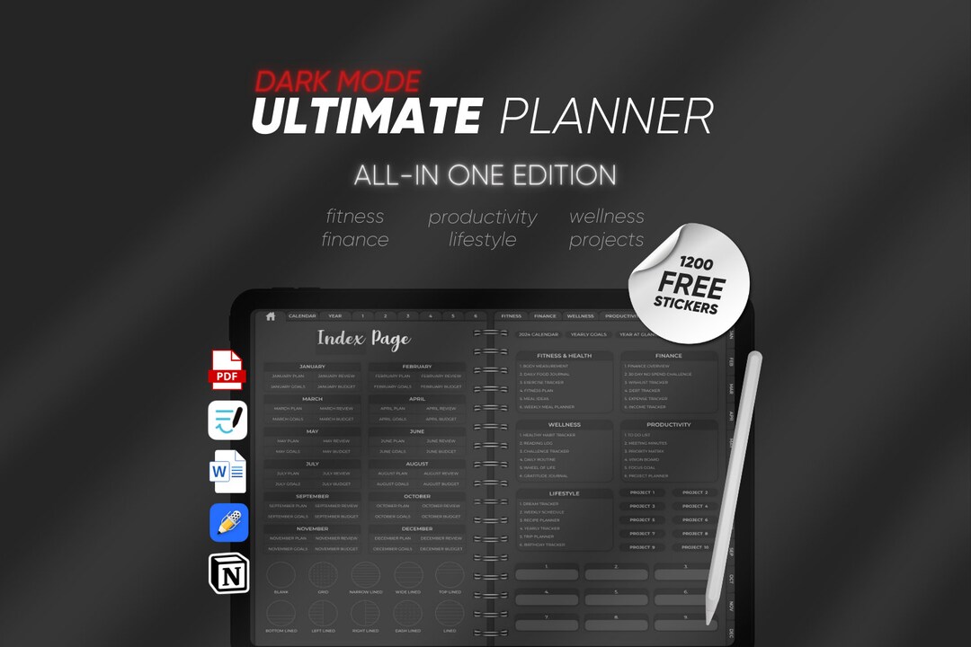 2024 Ultimate Dark Mode Digital Planner, Weekly, Daily, Monthly Planner ...