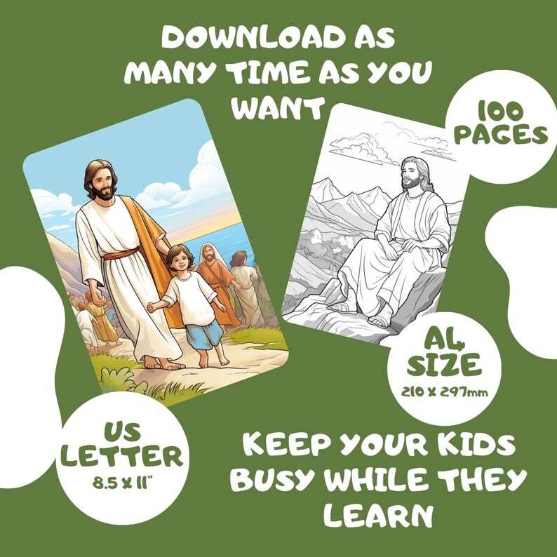 100 Pages Kids Bible Coloring Book, Bible Coloring for Kids, Jesus ...