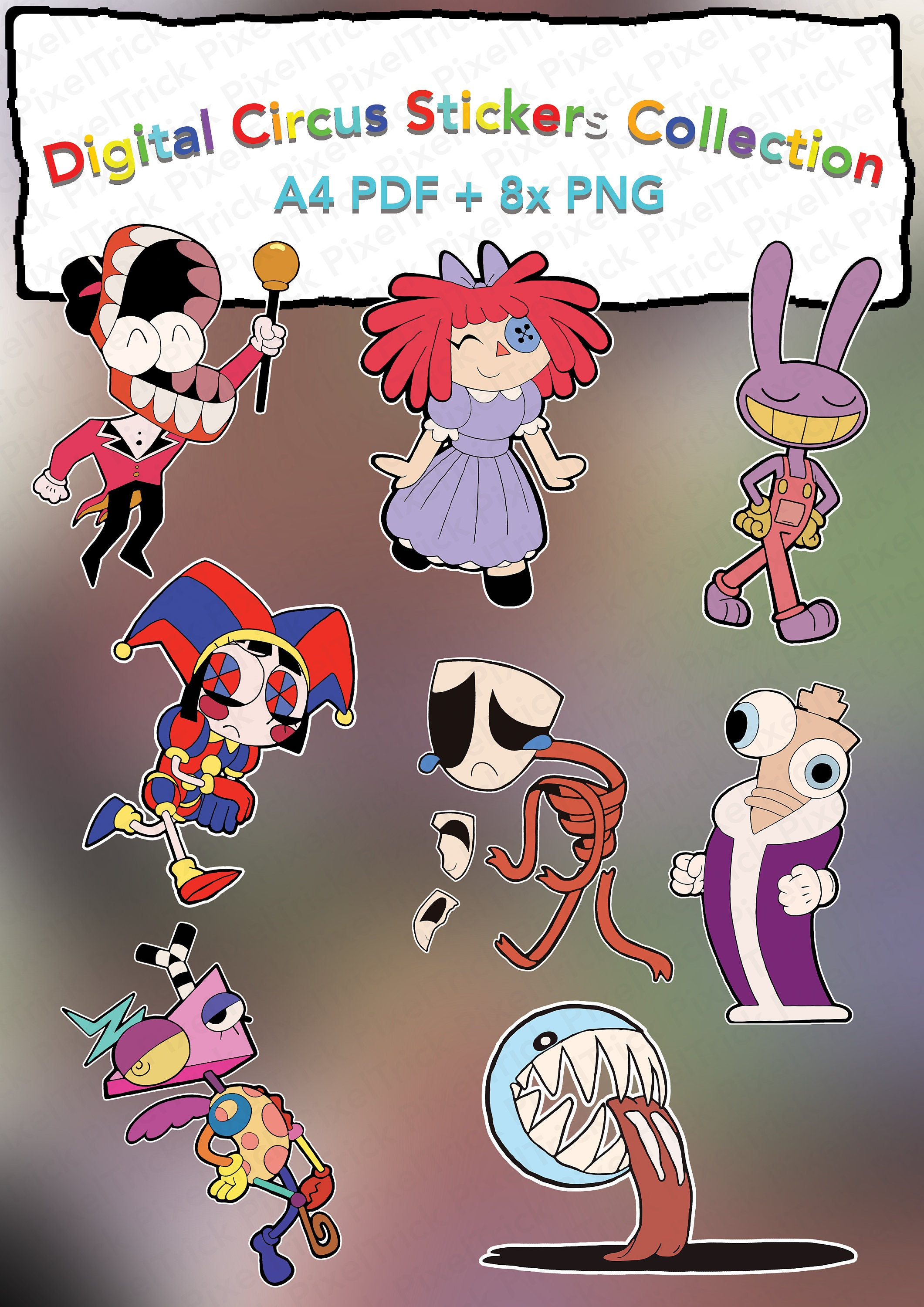 Set of 8 Printable Digital Circus Stickers Bundle, Digital Download ...