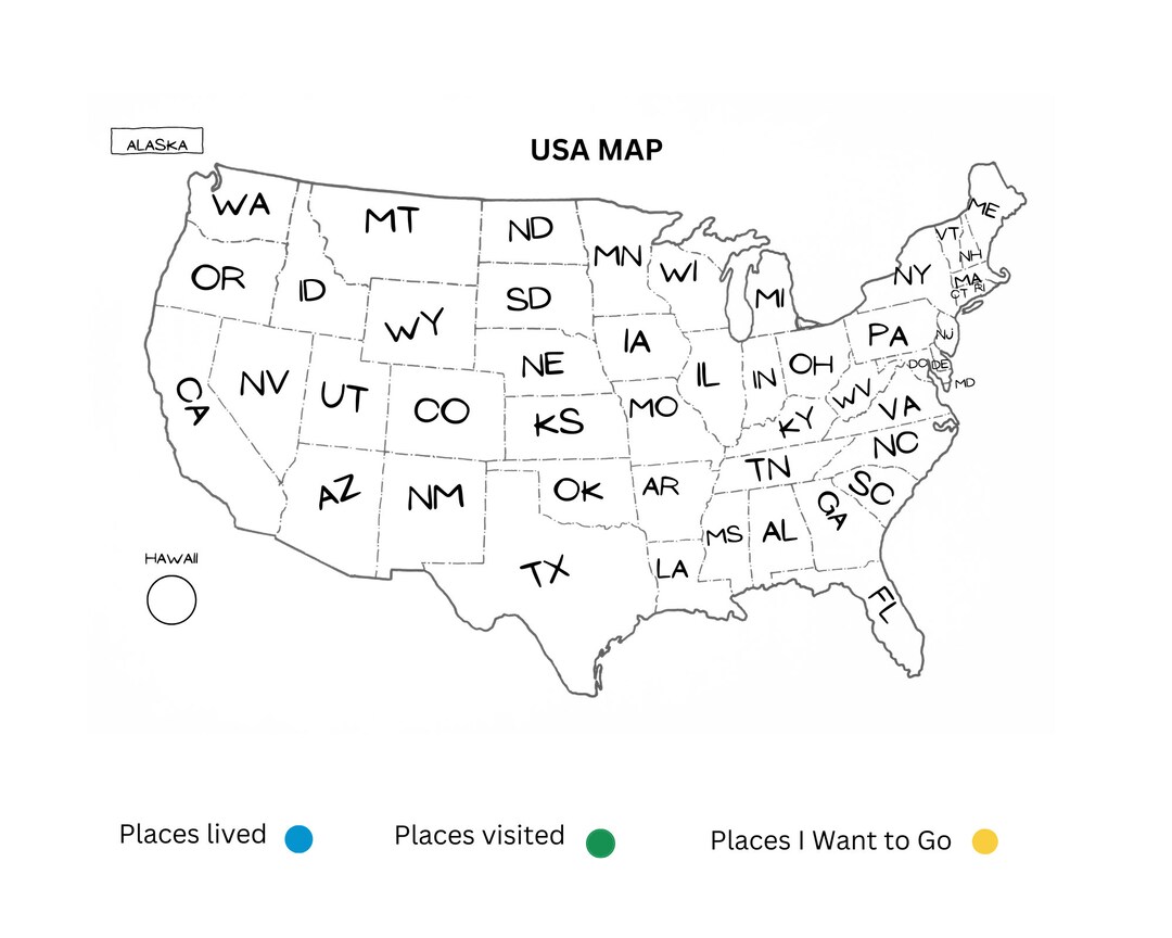 USA MAP and Color Code to Your Personal Places. Color Your Map for ...