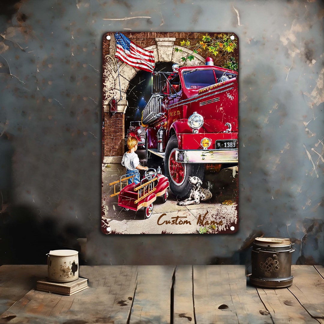 Personalized Name Fire Truck Metal Sign Custom Vintage Sign Garden Farm ...