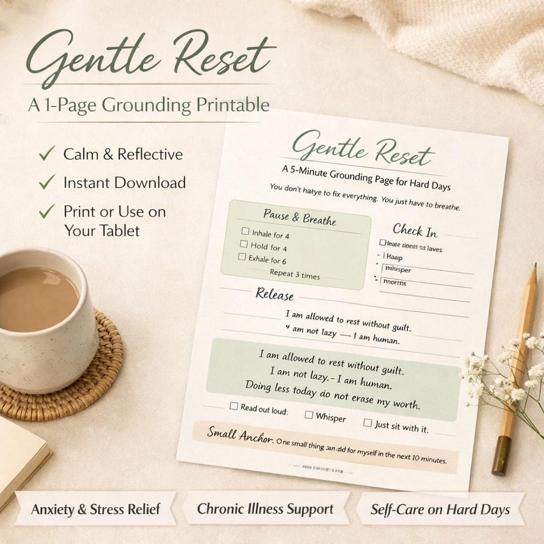 Gentle Reset Printable | Anxiety & Stress Relief Worksheet (digital ...