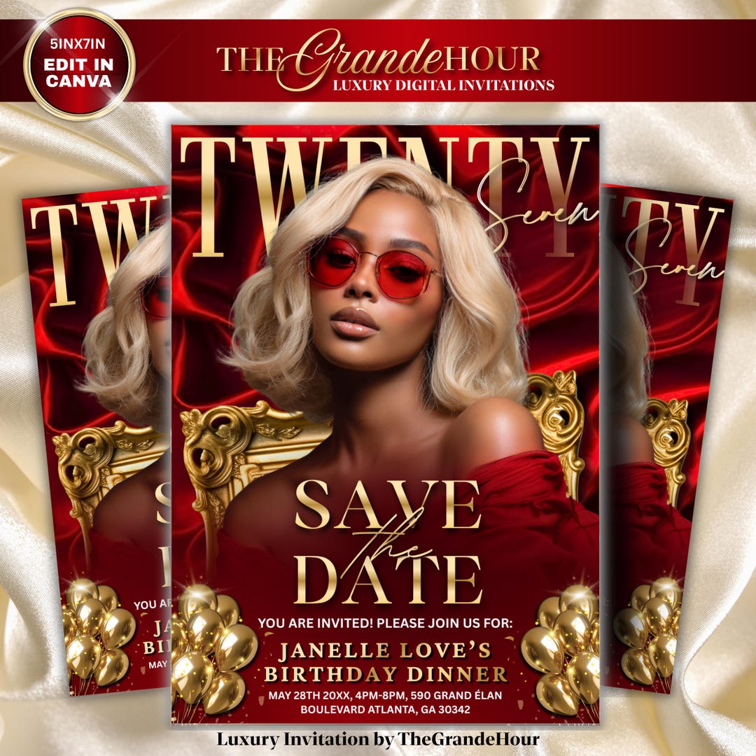 27th Luxury Red and Gold Bday Party Digital Invitation Template ...