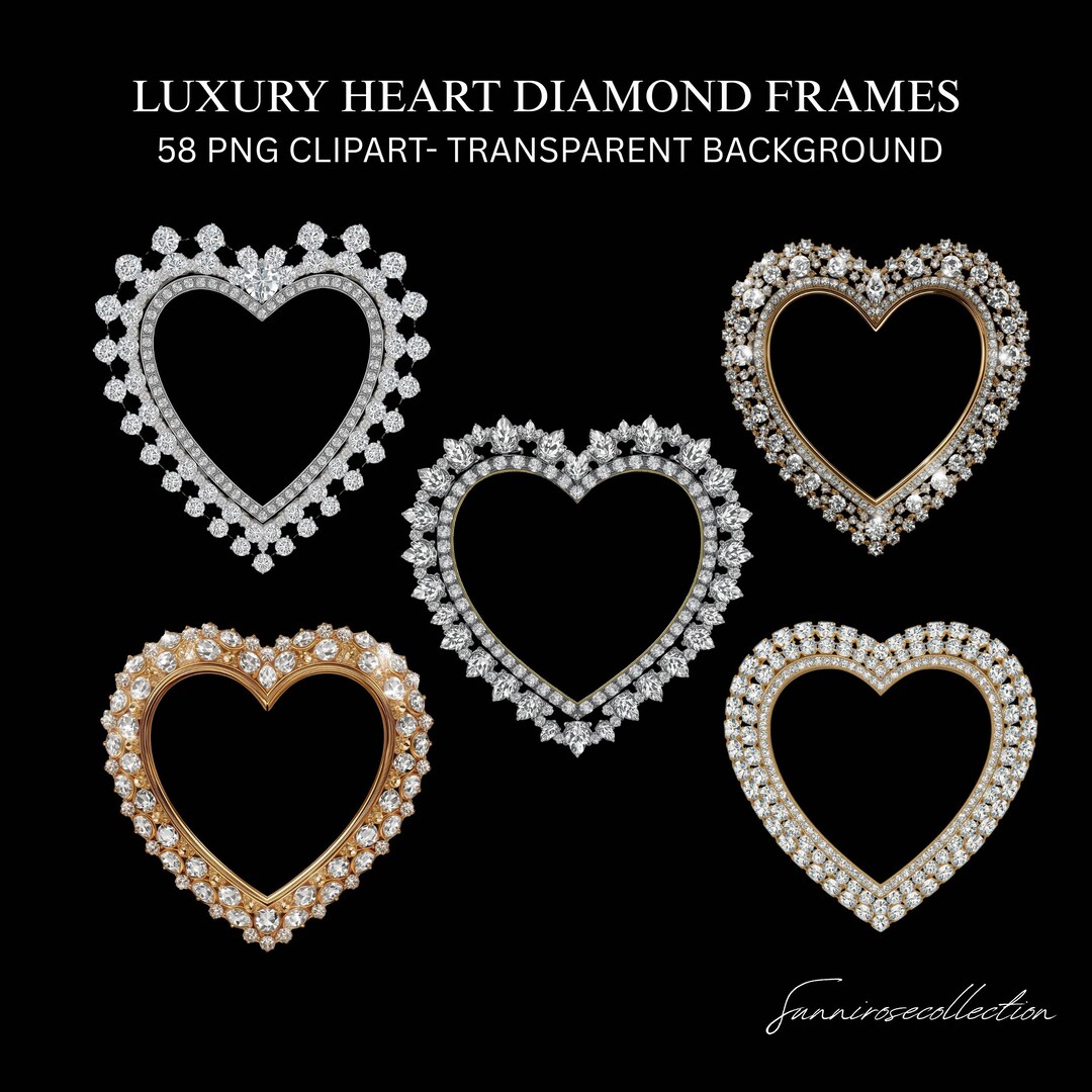 58 Glam Heart Frames, Transparent Background, Bling Frames, 300dpi ...