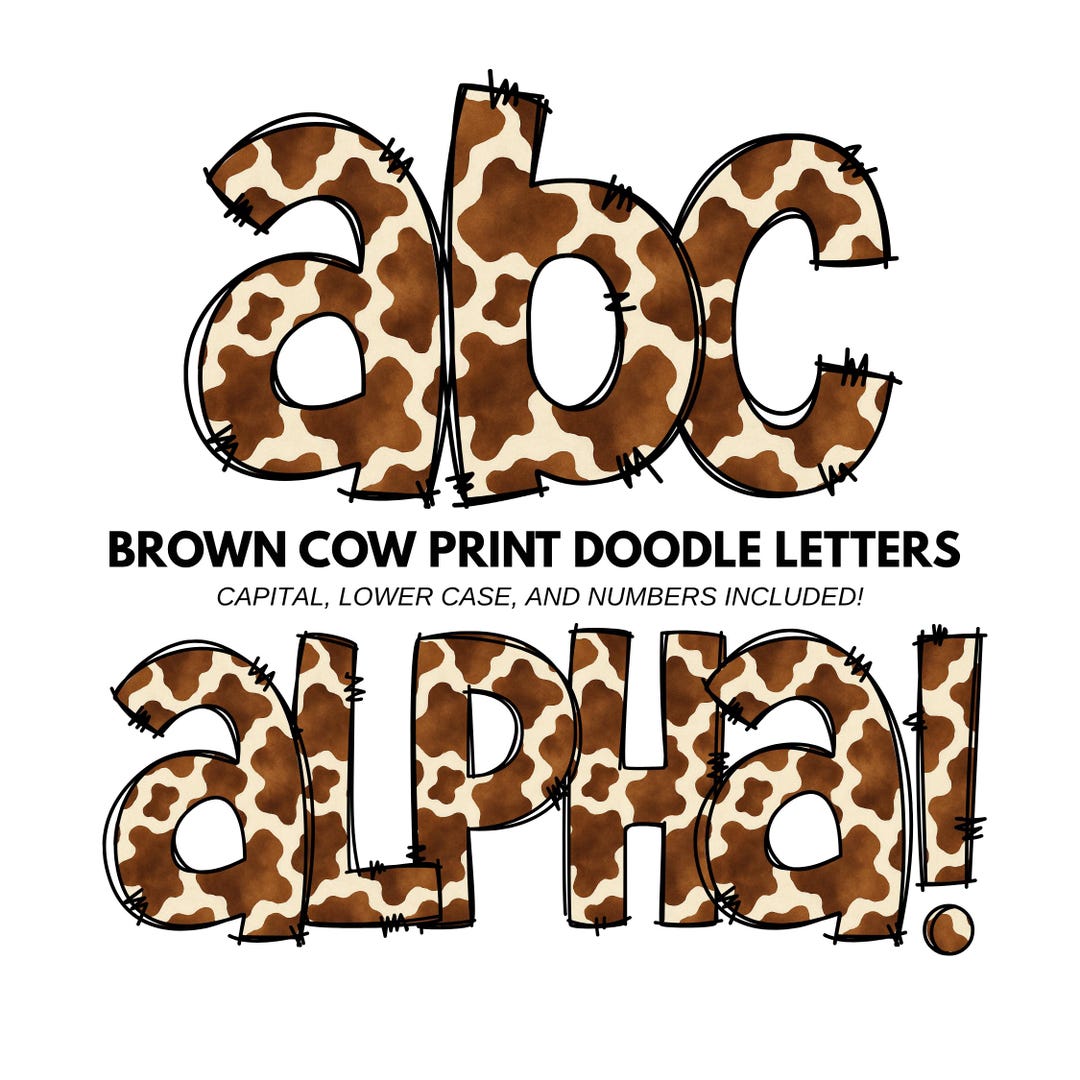 Brown Cow Print Doodle Letters, Commercial Use - Etsy