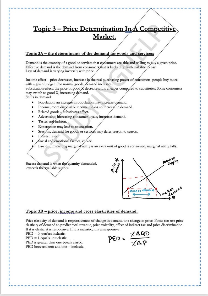AQA A-level Economics Revision Notes Topic 3 - Price Determination in A ...
