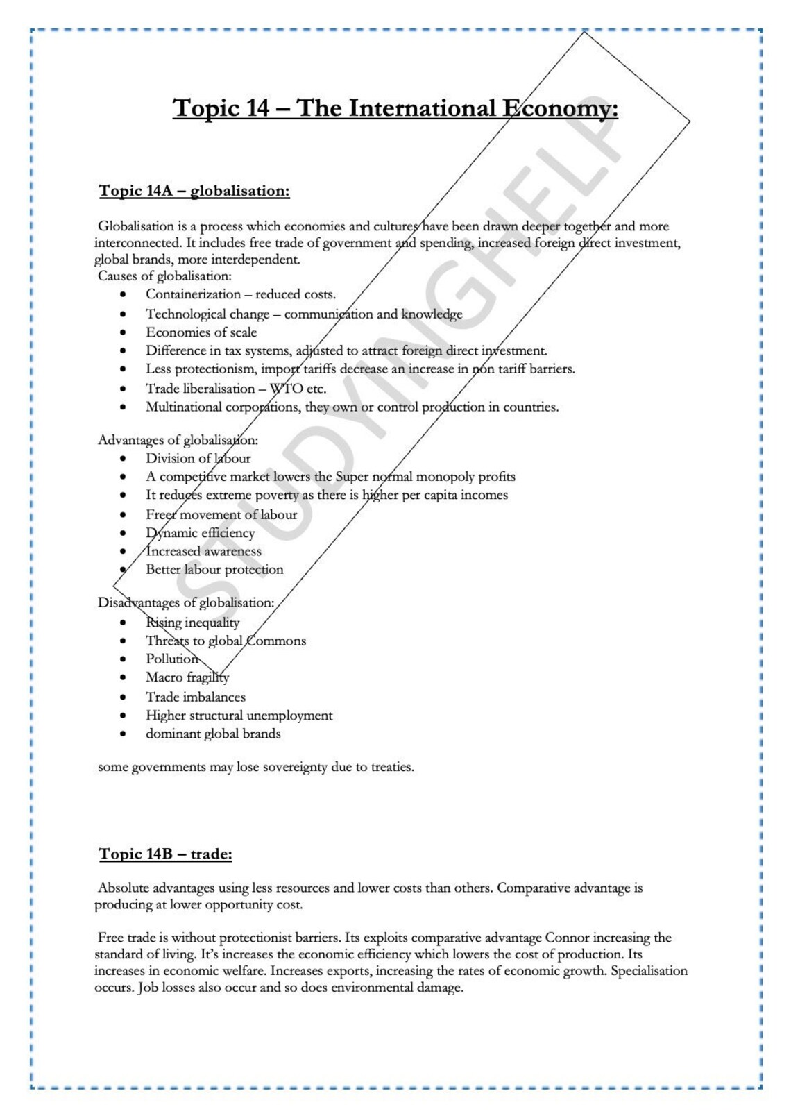 Revision Study Notes for A-level AQA Economic Notes Topic 14 ...