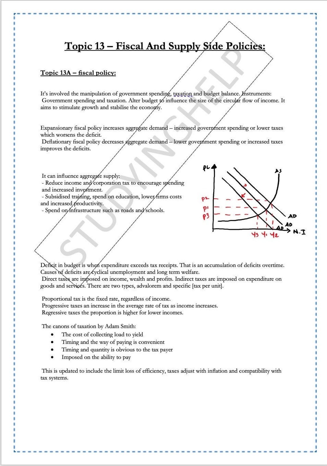 Revision Study Notes for A-level AQA Economic Notes Topic 13 – Fiscal ...