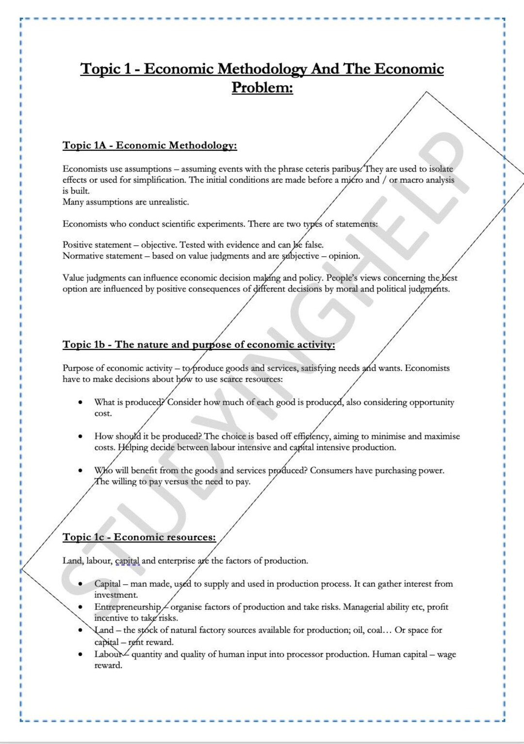 AQA A-level Economics Topic 1 - Economic Methodology and the Economic ...