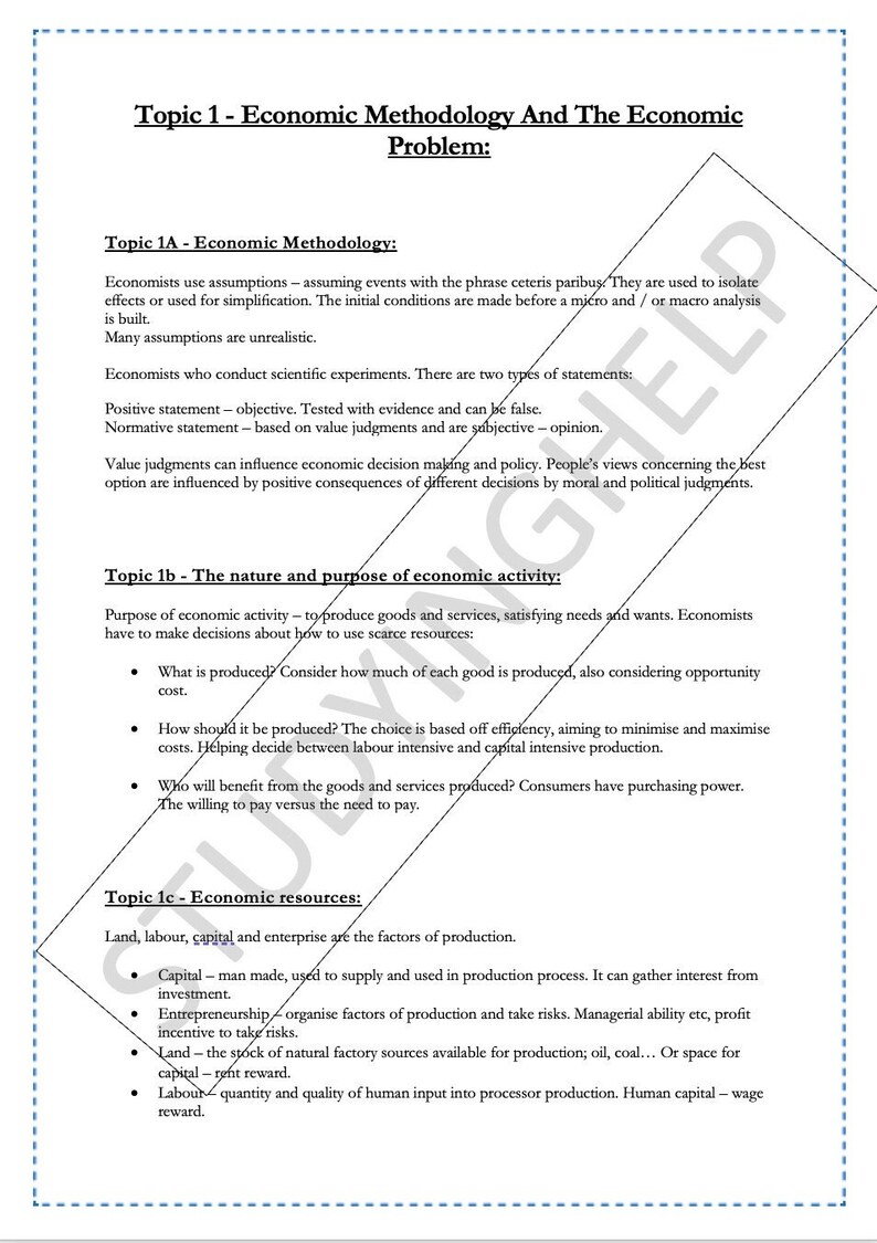 AQA A-level Economics Topic 1 - Economic Methodology and the Economic ...