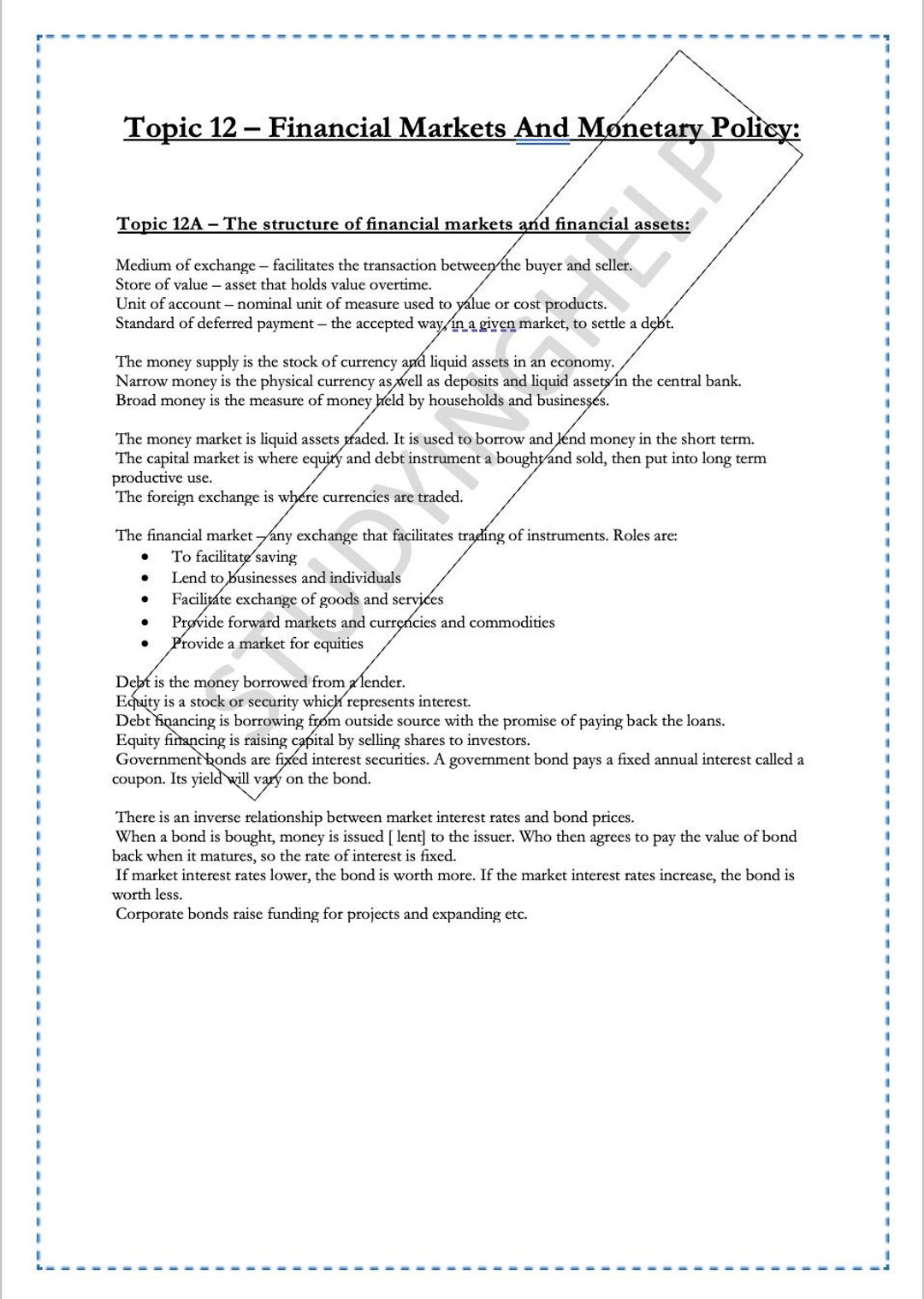 Revision Study Notes for A-level AQA Economic Notes Topic 12 ...