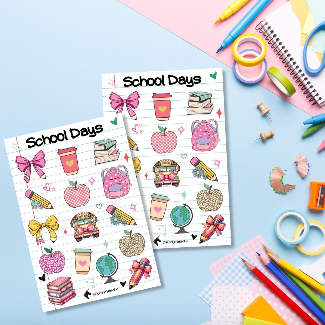 School Days Sticker Sheet Bujo Planner Journal Stickers - Etsy