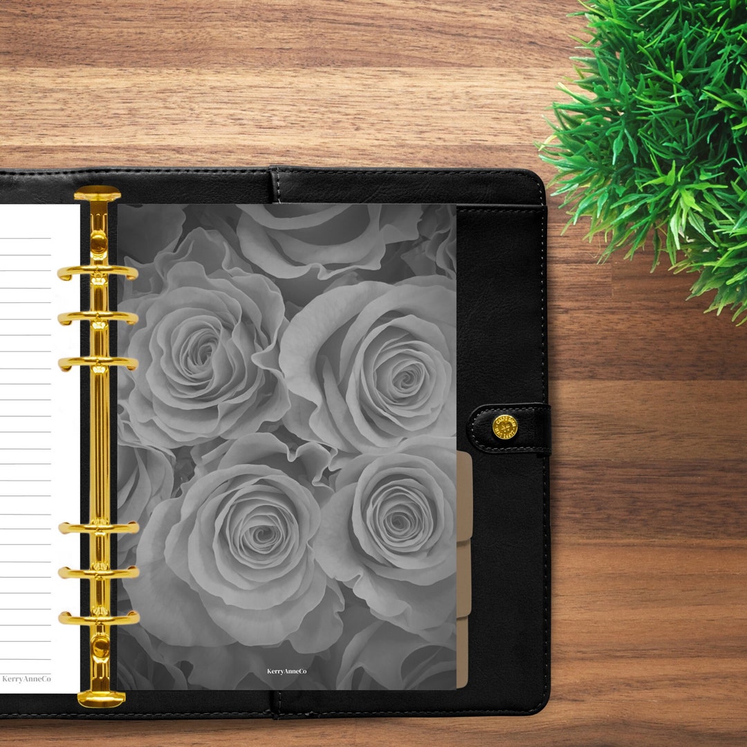 Grayscale Roses Planner Binder Dashboard - Etsy