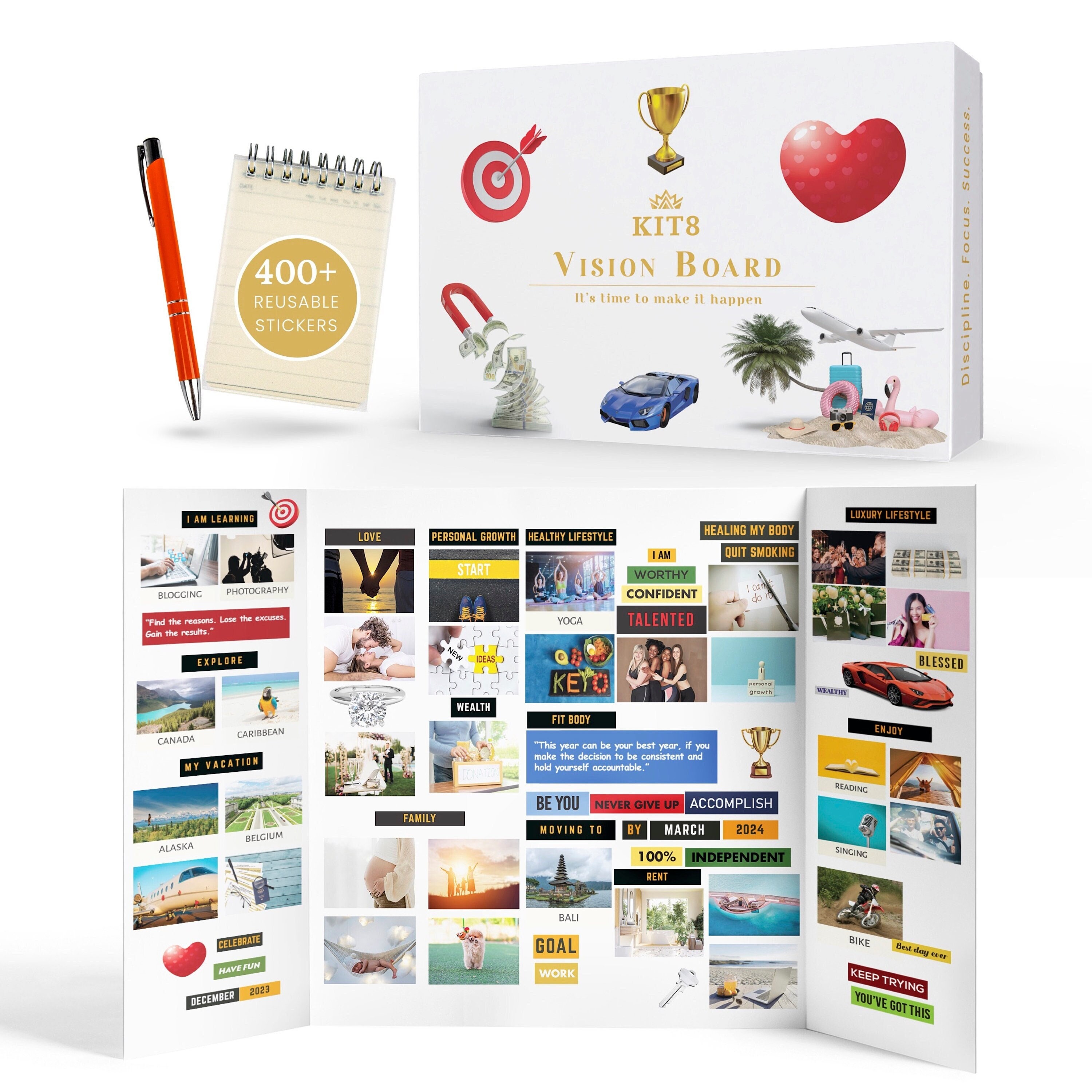 Kit8-vision Board Kit-440 Reusable Inspirational Stickers, Mood Board ...