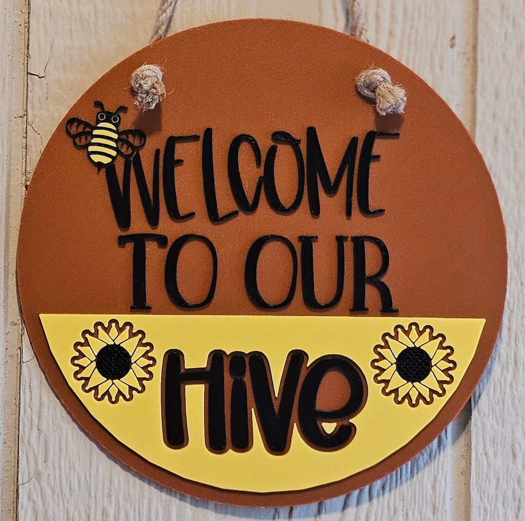 Bee-themed WELCOME to OUR HIVE Sign - Rustic Handcrafted Home Decor ...