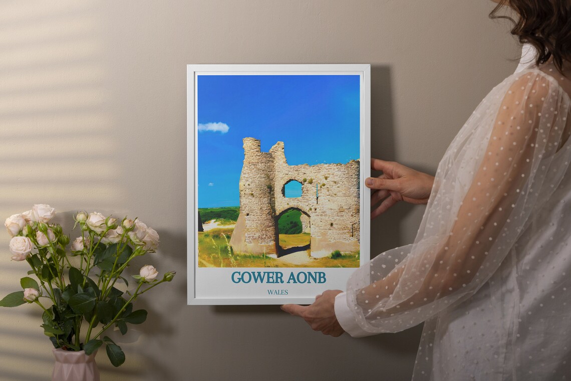 Gower AONB Travel Poster Iconic Castle and Beach Prints of the Gower ...