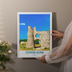 Gower AONB Travel Poster - Iconic Castle and Beach Prints of the Gower ...