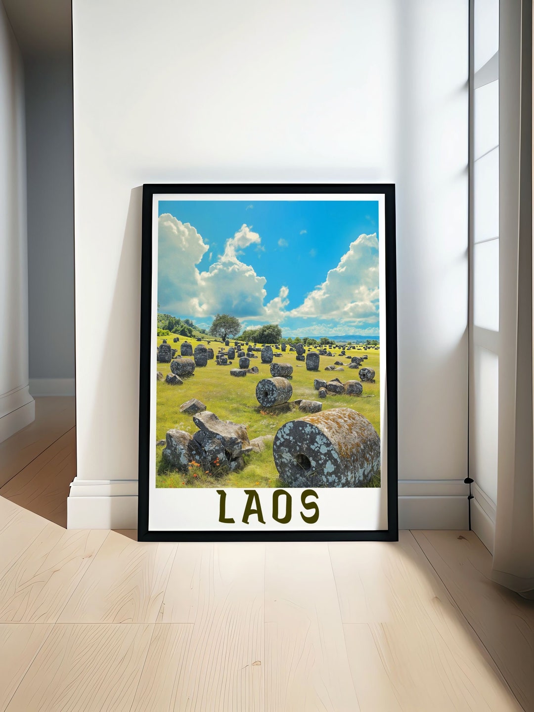 Laos Travel Poster - Travel Print With Plaon of Jars - Laos Decor ...