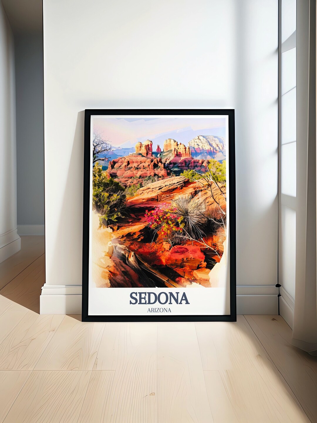Sedona Travel Poster - Cathedral Rock and Bell Rock Art - Cathedral ...