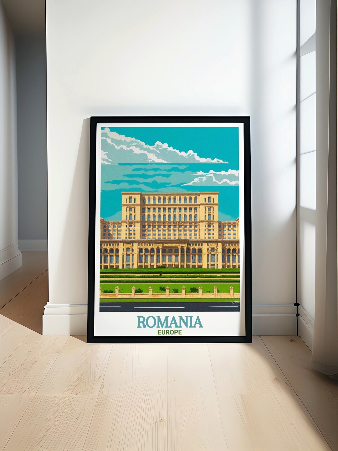 Romania Travel Poster - Palace of the Parliament Art - Romania Gifts ...