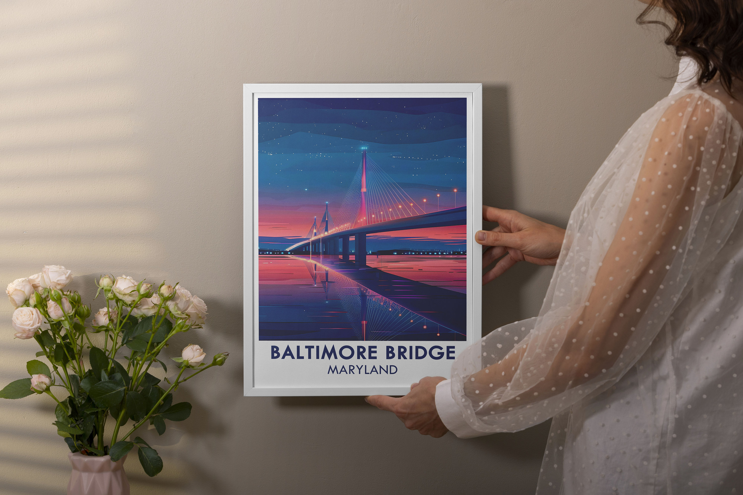 New Baltimore Key Bridge Design Poster Stunning Maryland Travel Art ...