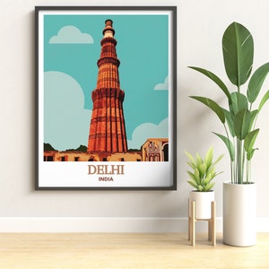 Delhi Travel Poster - Qutub Minar Poster for Beautiful Delhi Wall Art ...
