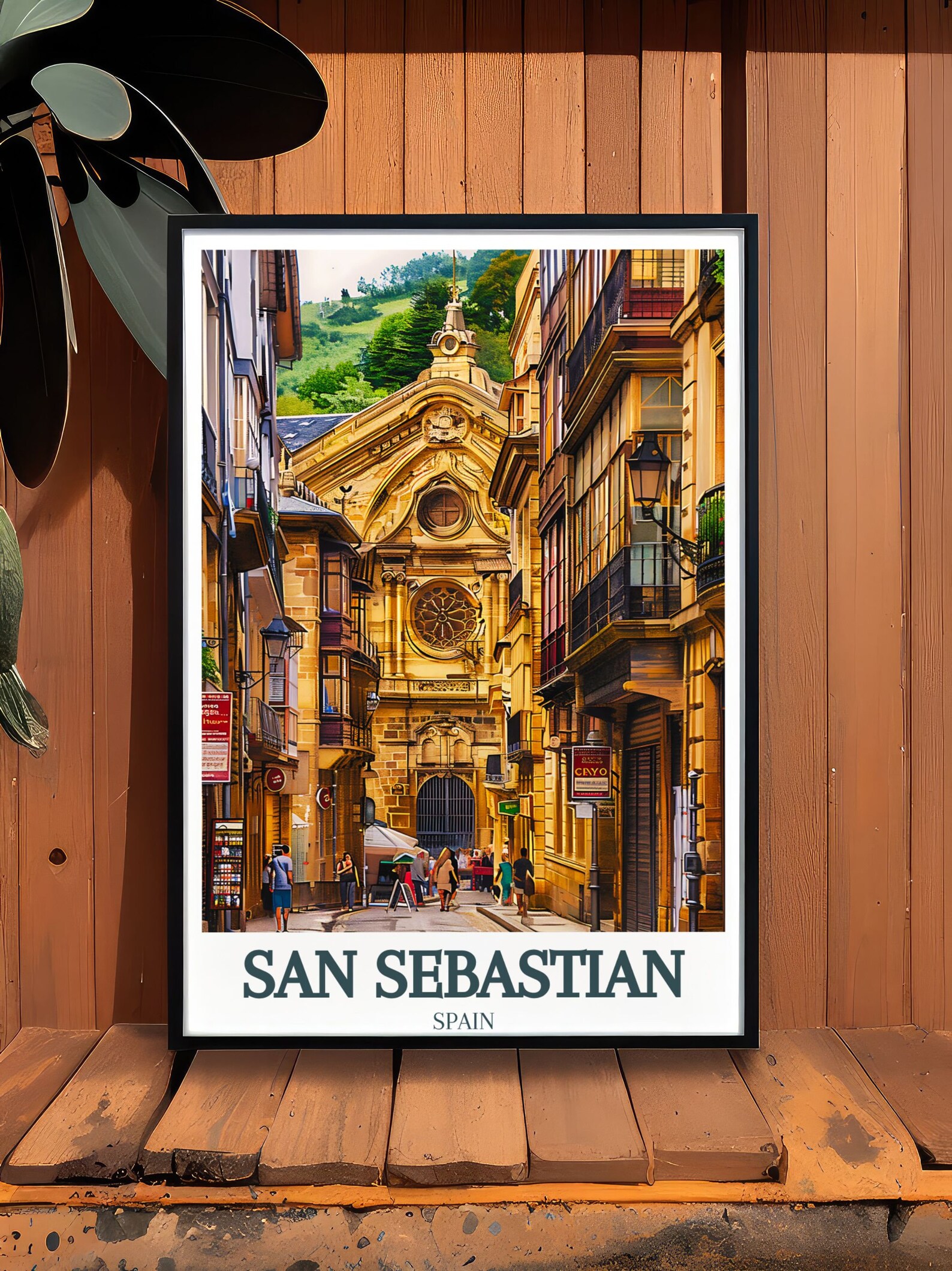San Sebastian Travel Print - Old Town Santa Maria Church Art - San ...