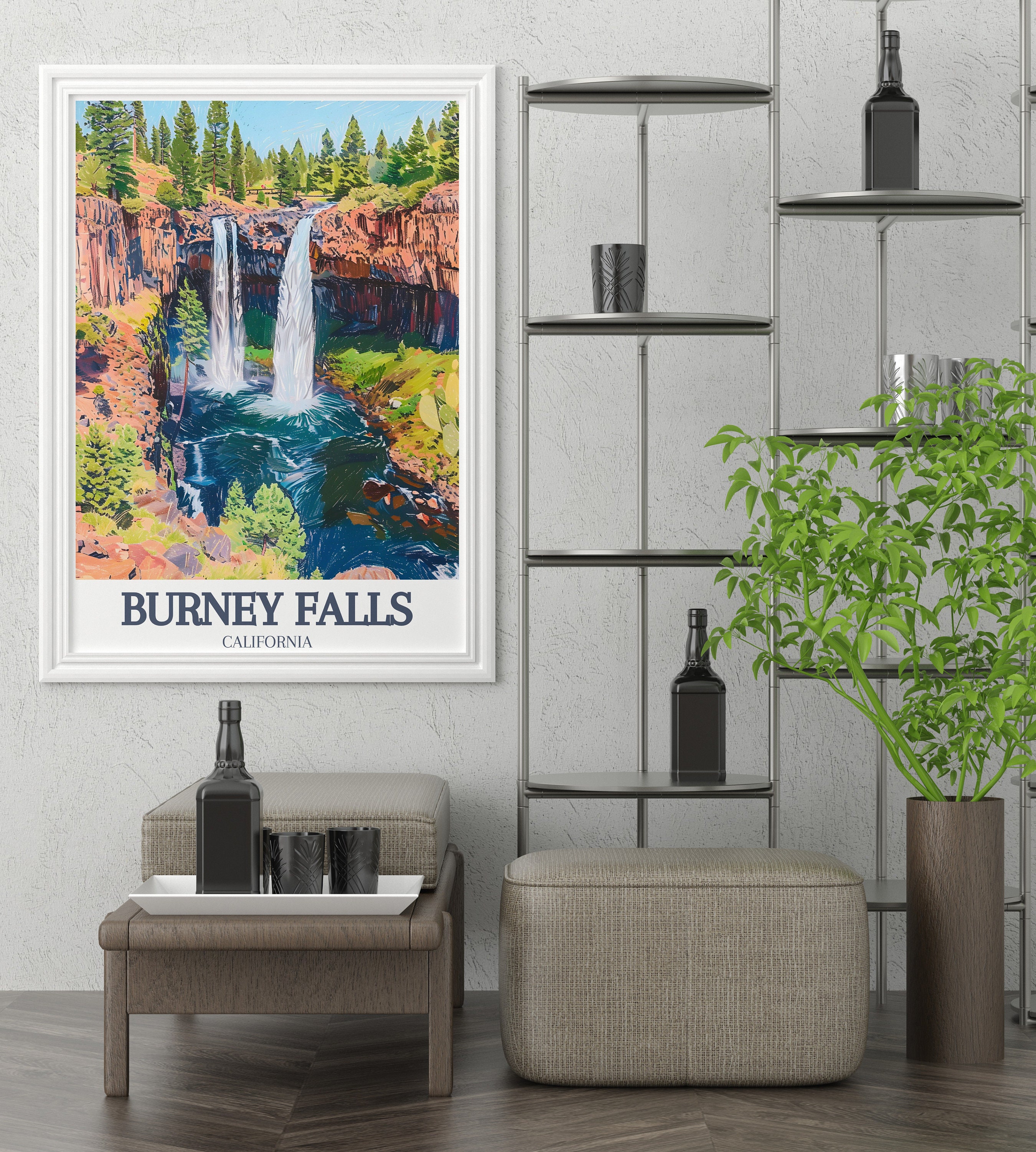 Burney Falls Travel Poster Burney Falls and Pacific Crest Trail With ...