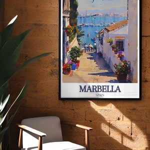 Marbella Travel Poster - Marbella Old Town and Marina Art Print ...