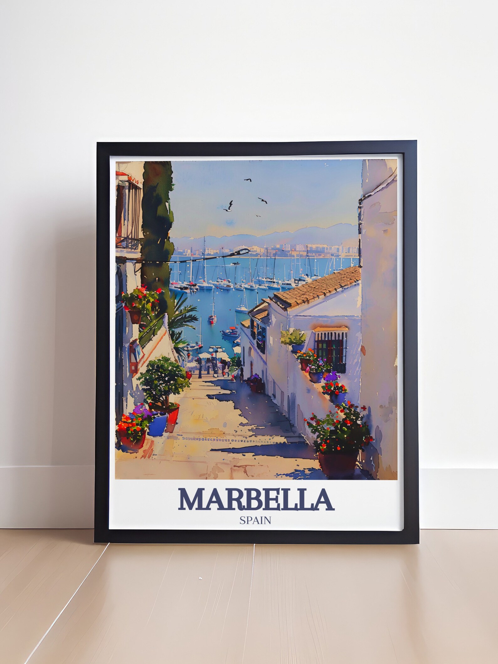 Marbella Travel Poster Marbella Old Town and Marina Art Print Marbella ...